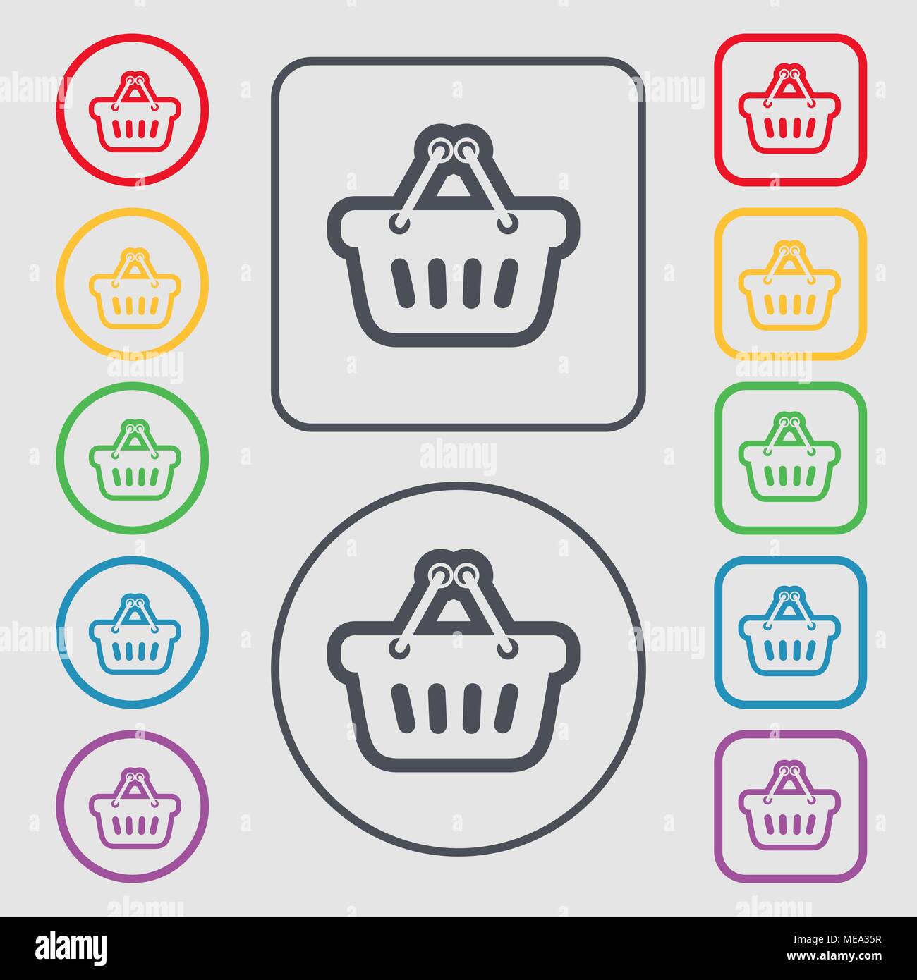 shopping cart icon sign. symbol on the Round and square buttons with ...