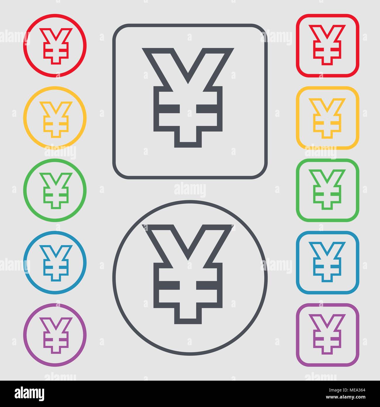 Yen JPY icon sign. symbol on the Round and square buttons with frame ...