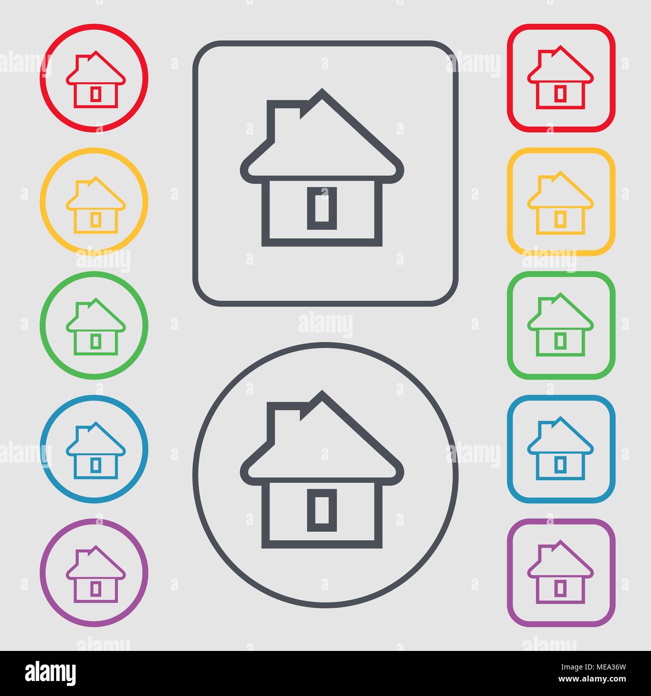 House icon sign. symbol on the Round and square buttons with frame ...