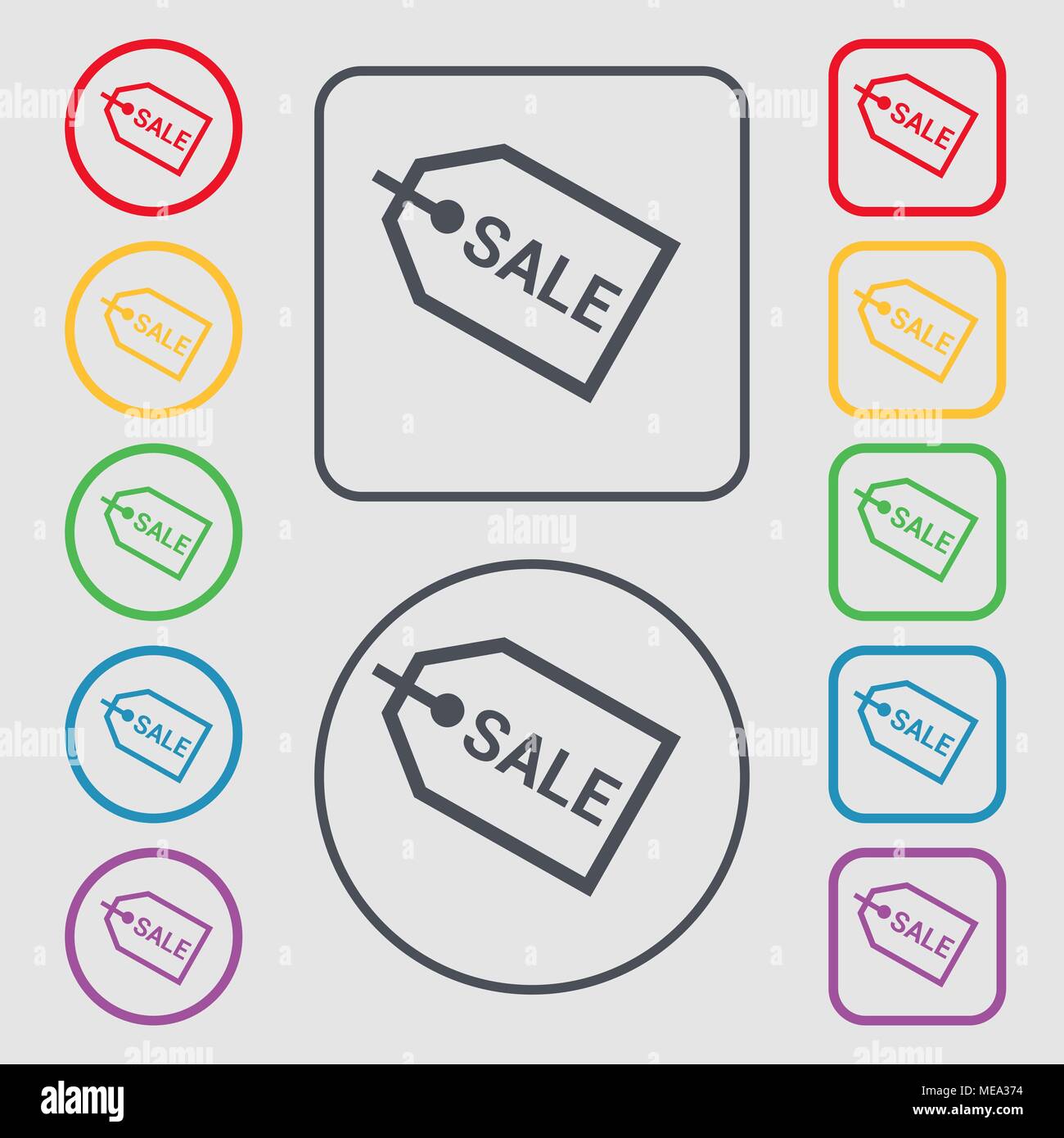 Sale icon sign. symbol on the Round and square buttons with frame ...