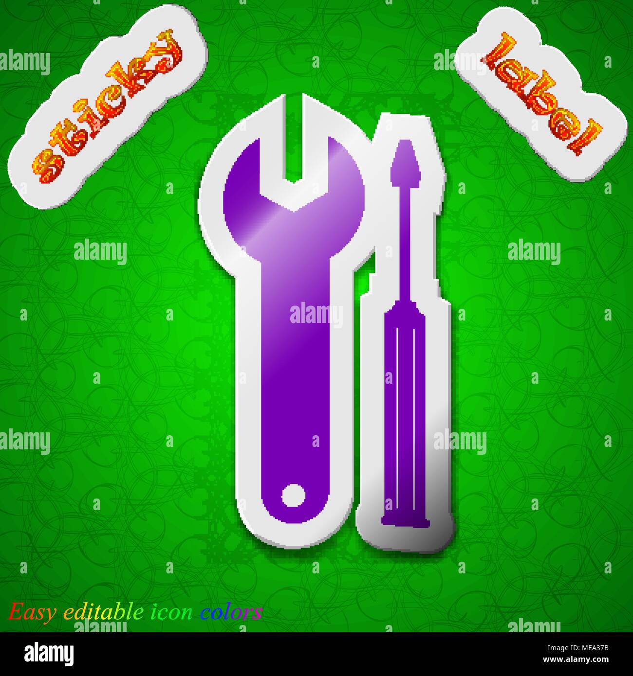 screwdriver with wrench icon sign. Symbol chic colored sticky label on ...