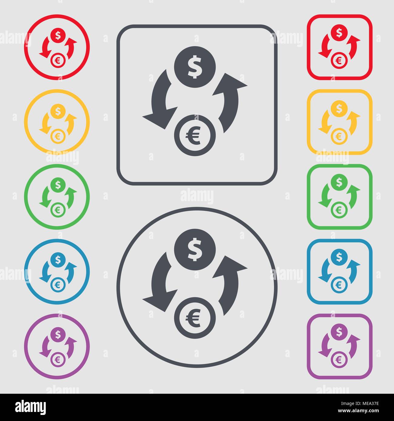 Currency exchange icon sign. symbol on the Round and square buttons ...