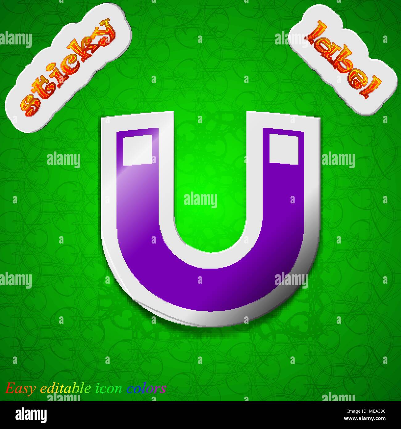 magnet icon sign. Symbol chic colored sticky label on green background ...