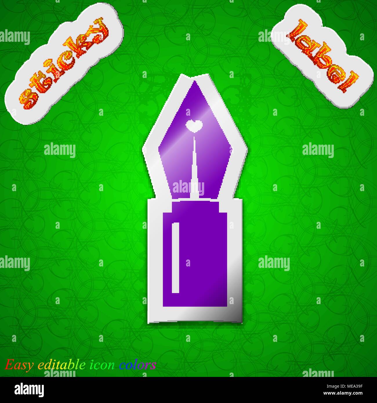 Pen icon sign. Symbol chic colored sticky label on green background ...