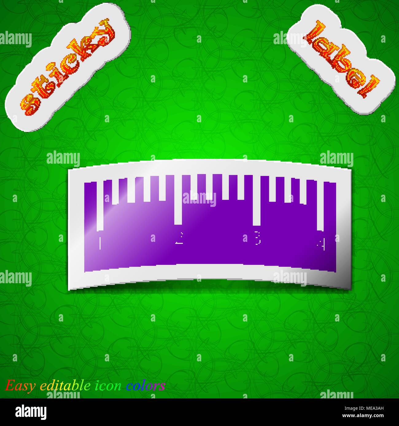 Ruler icon sign. Symbol chic colored sticky label on green background ...