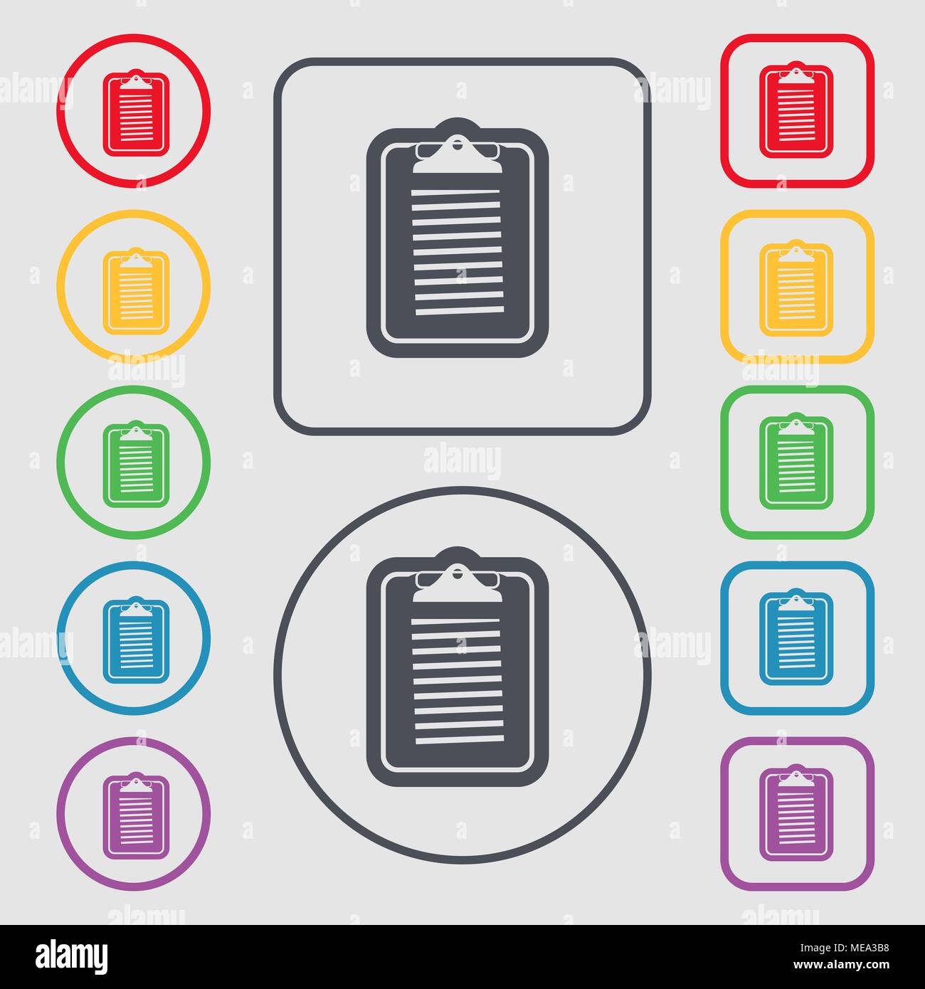 Text File Icon Sign Symbol On The Round And Square Buttons With Frame Vector Illustration