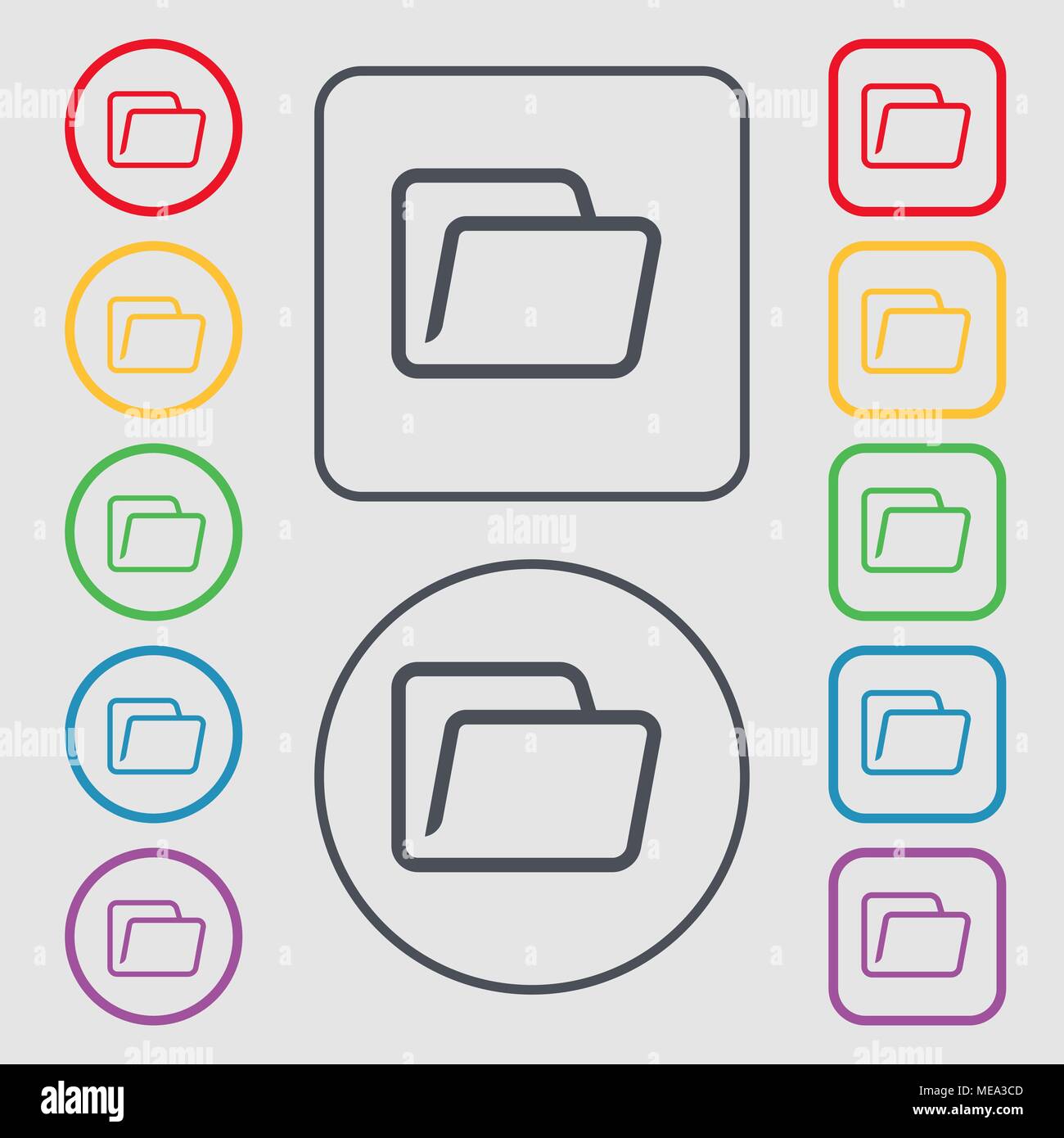 Folder icon sign. symbol on the Round and square buttons with frame ...