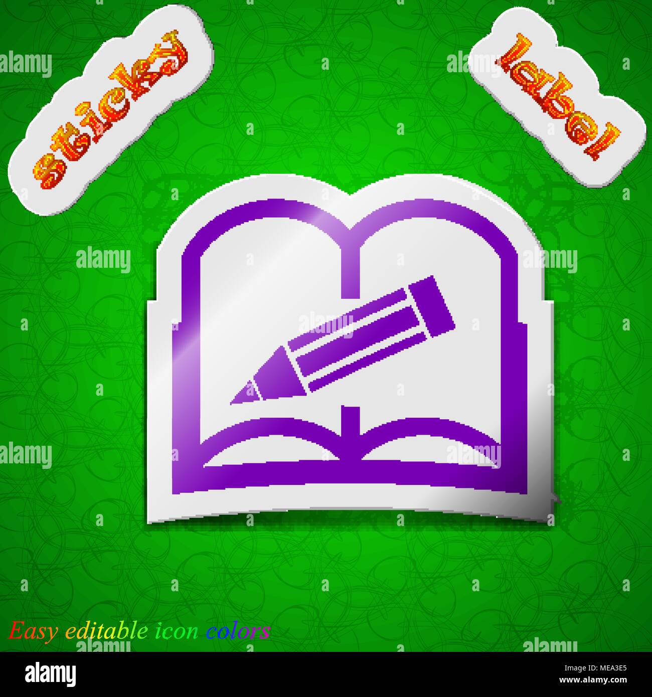 Open book icon sign. Symbol chic colored sticky label on green ...