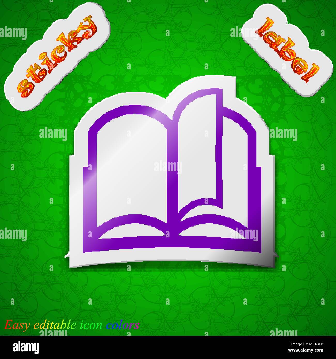 Open book icon sign. Symbol chic colored sticky label on green ...