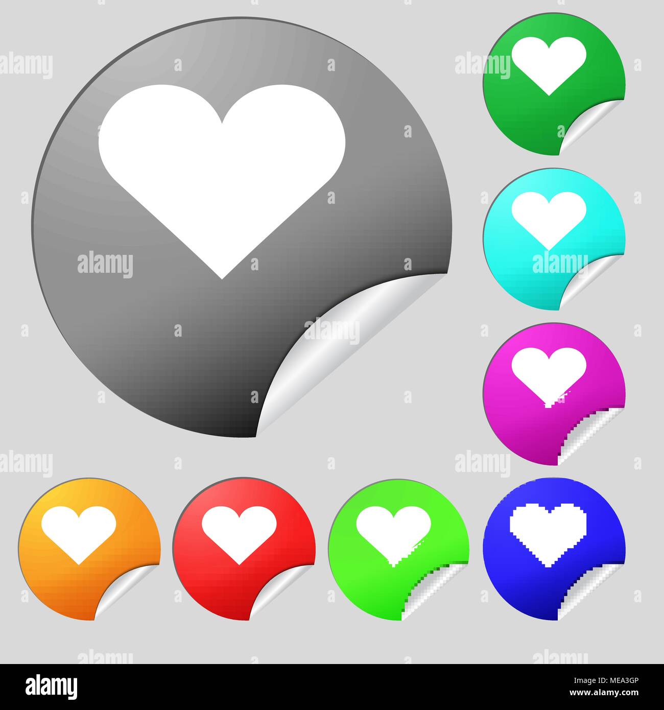 Heart, Love icon sign. Set of eight multi-colored round buttons ...