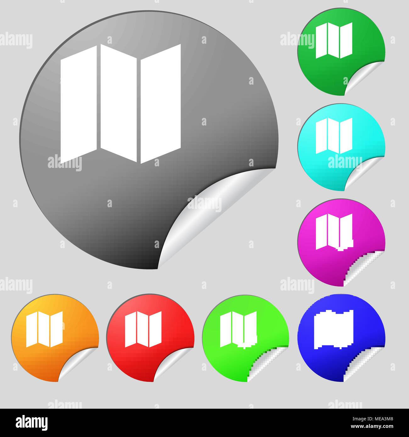 map icon sign. Set of eight multi-colored round buttons, stickers ...