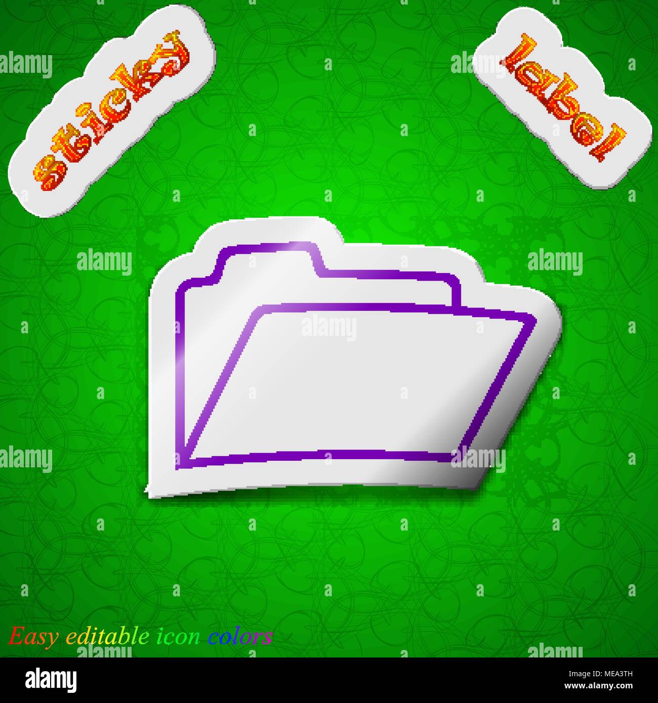 Document folder icon sign. Symbol chic colored sticky label on green ...