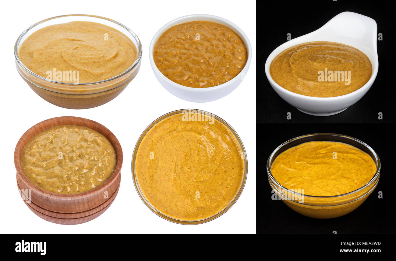 Mustard in bowl isolated on white background with clipping path Stock ...