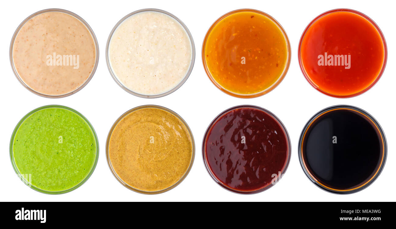 Set of different sauces isolated on white background with clipping path ...