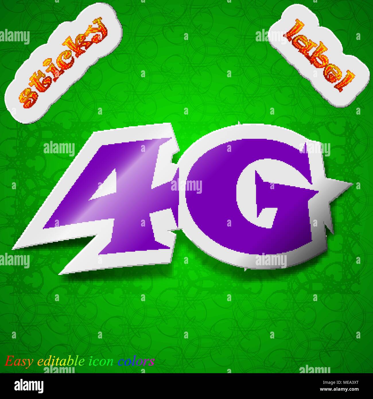 4G technology icon sign. Symbol chic colored sticky label on green ...