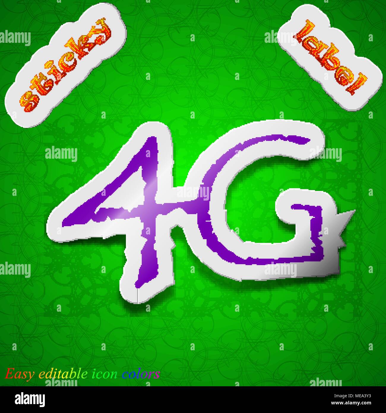 4G technology icon sign. Symbol chic colored sticky label on green ...