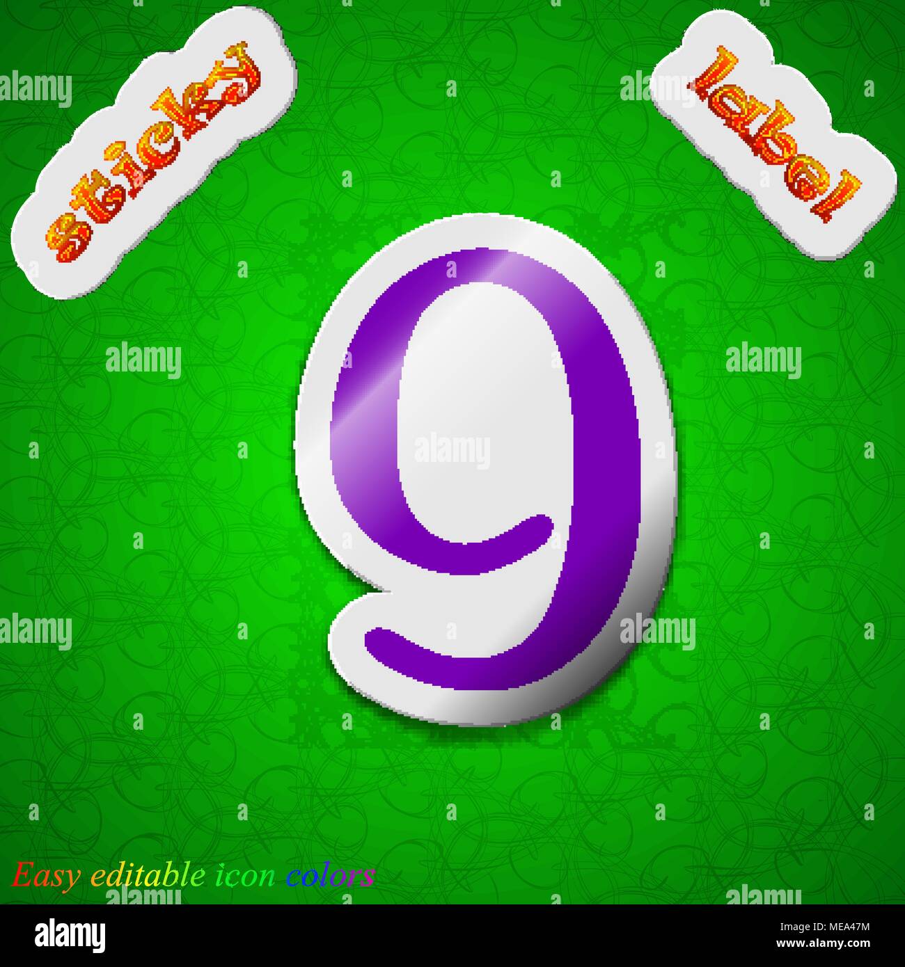 number Nine icon sign. Symbol chic colored sticky label on green ...