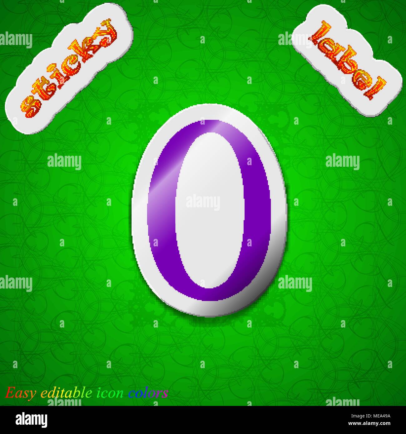 zero icon sign. Symbol chic colored sticky label on green background ...