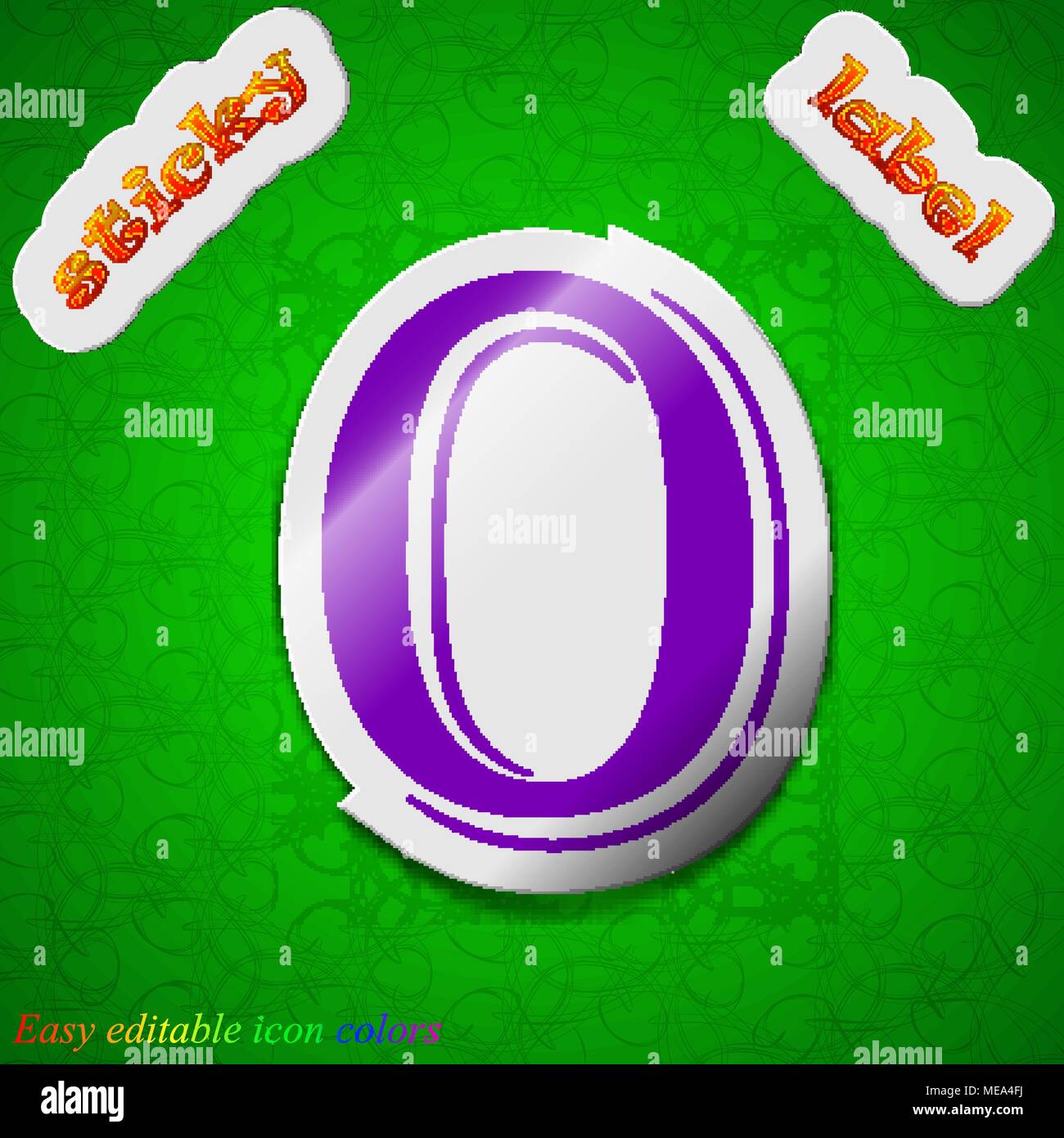 zero icon sign. Symbol chic colored sticky label on green background ...