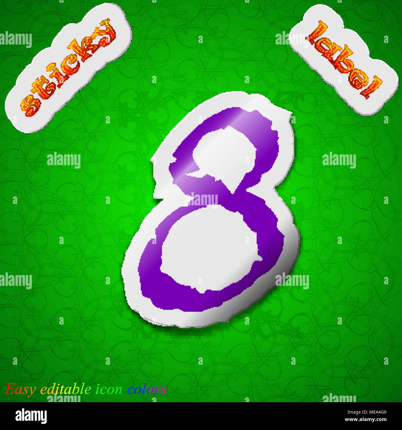 number Eight icon sign. Symbol chic colored sticky label on green ...