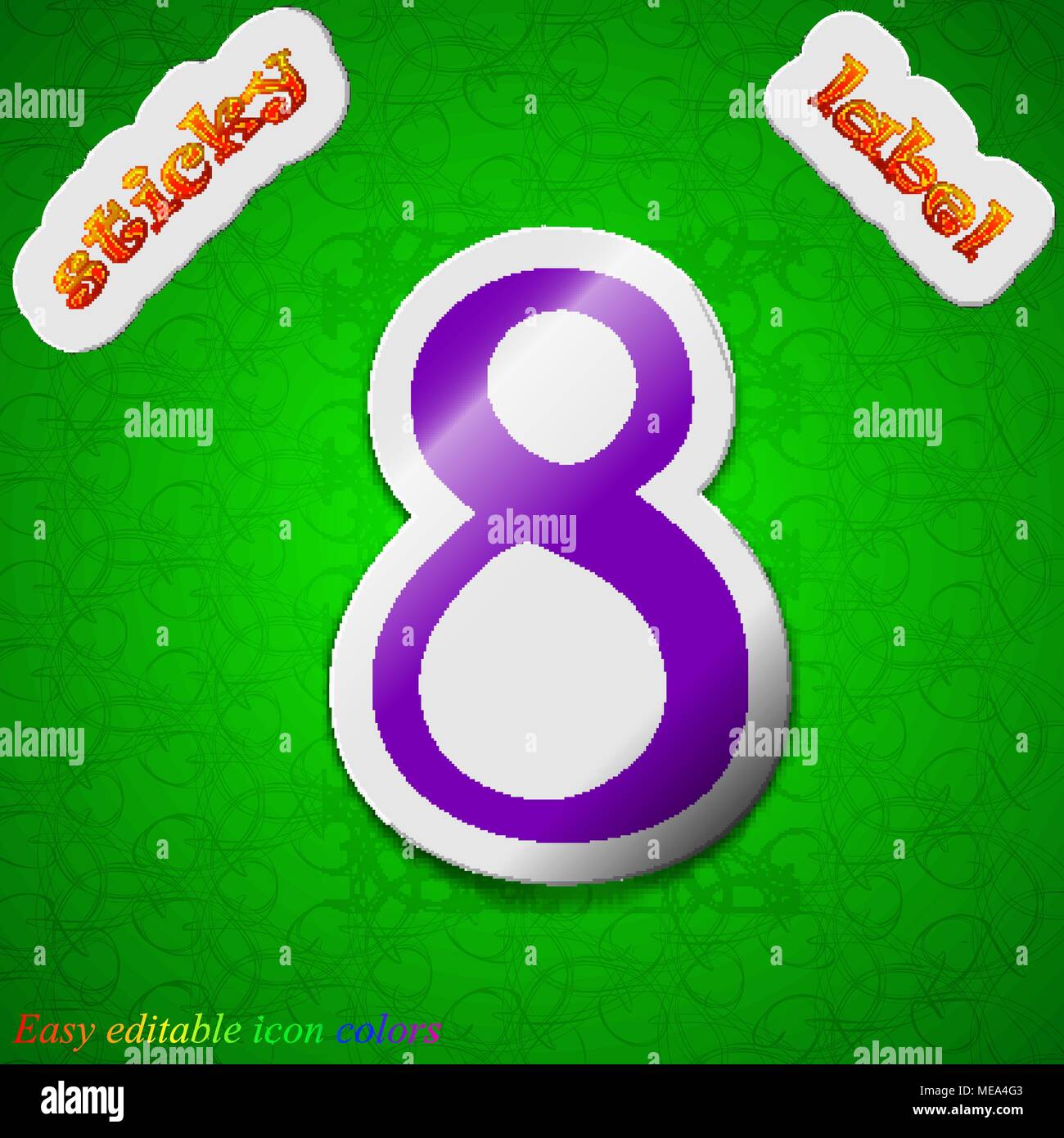 number Eight icon sign. Symbol chic colored sticky label on green ...
