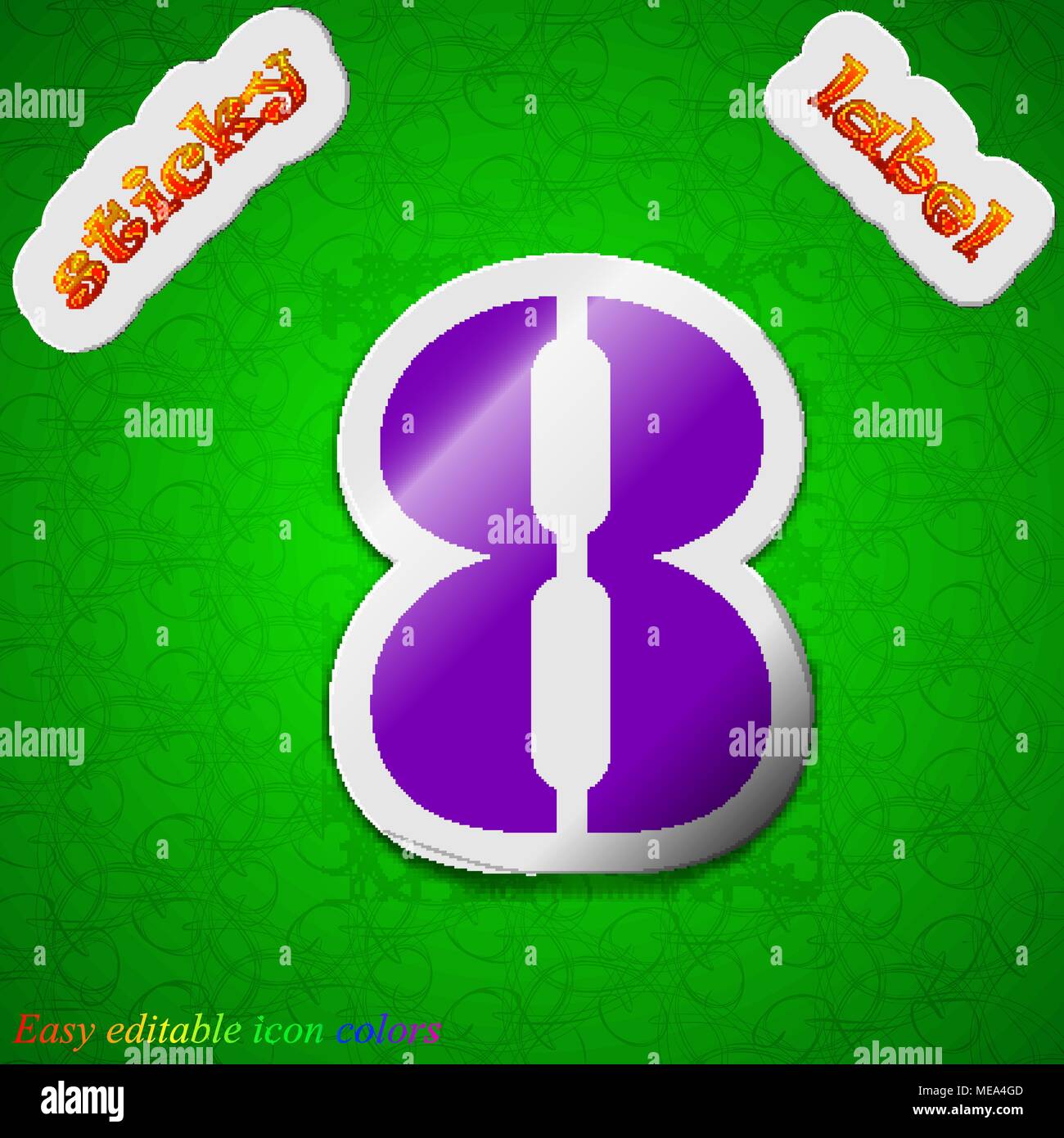 number Eight icon sign. Symbol chic colored sticky label on green ...