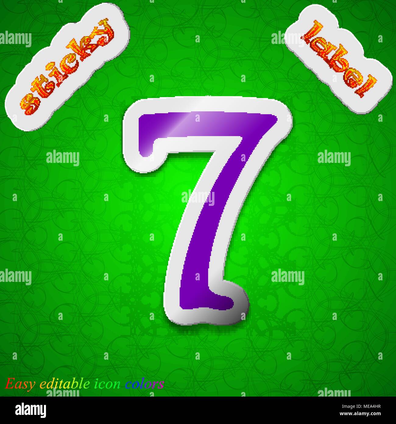 number seven icon sign. Symbol chic colored sticky label on green ...