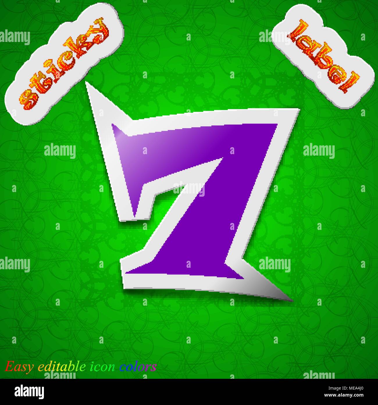 number seven icon sign. Symbol chic colored sticky label on green ...