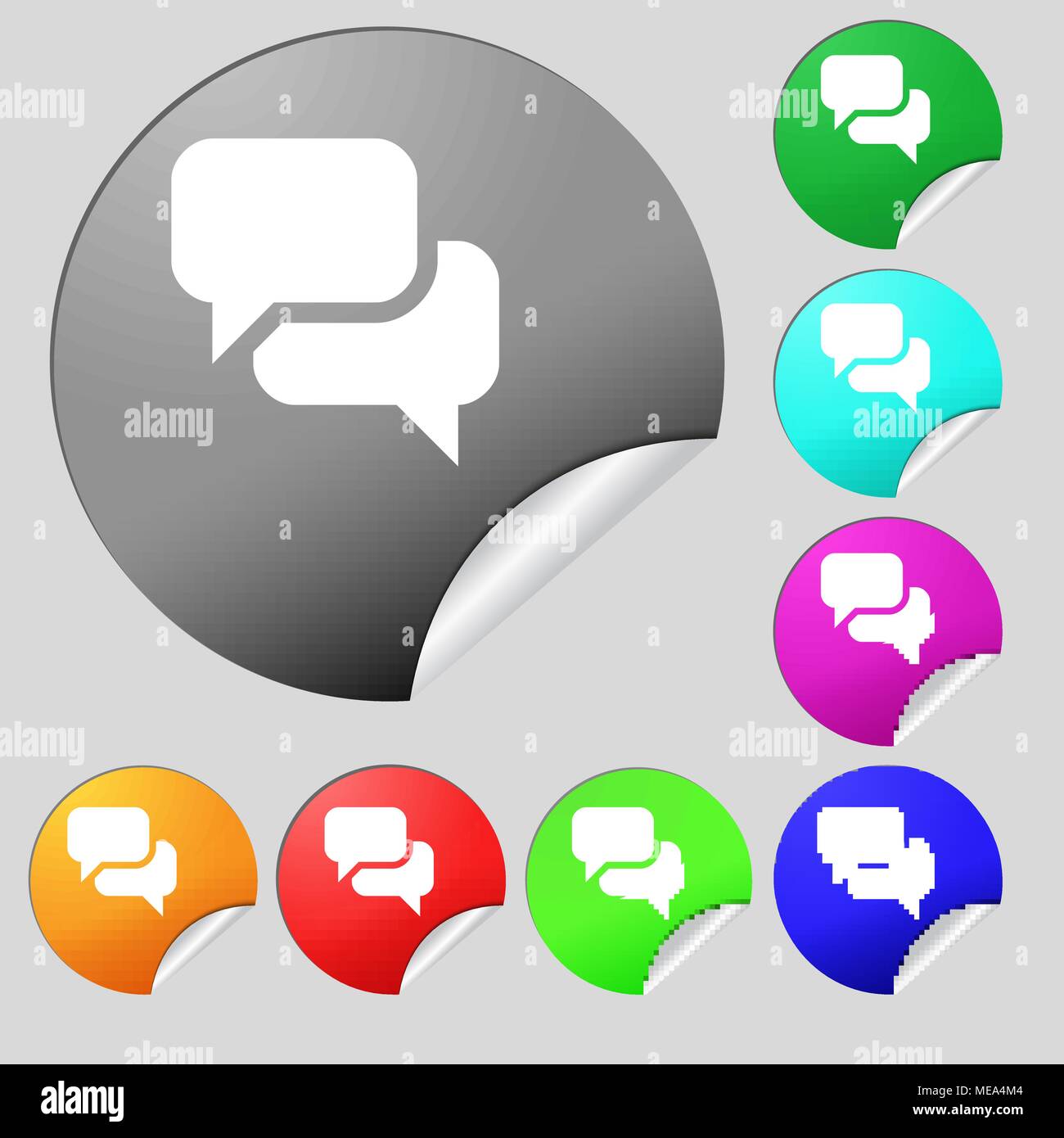 Speech bubble, Think cloud icon sign. Set of eight multi-colored round ...