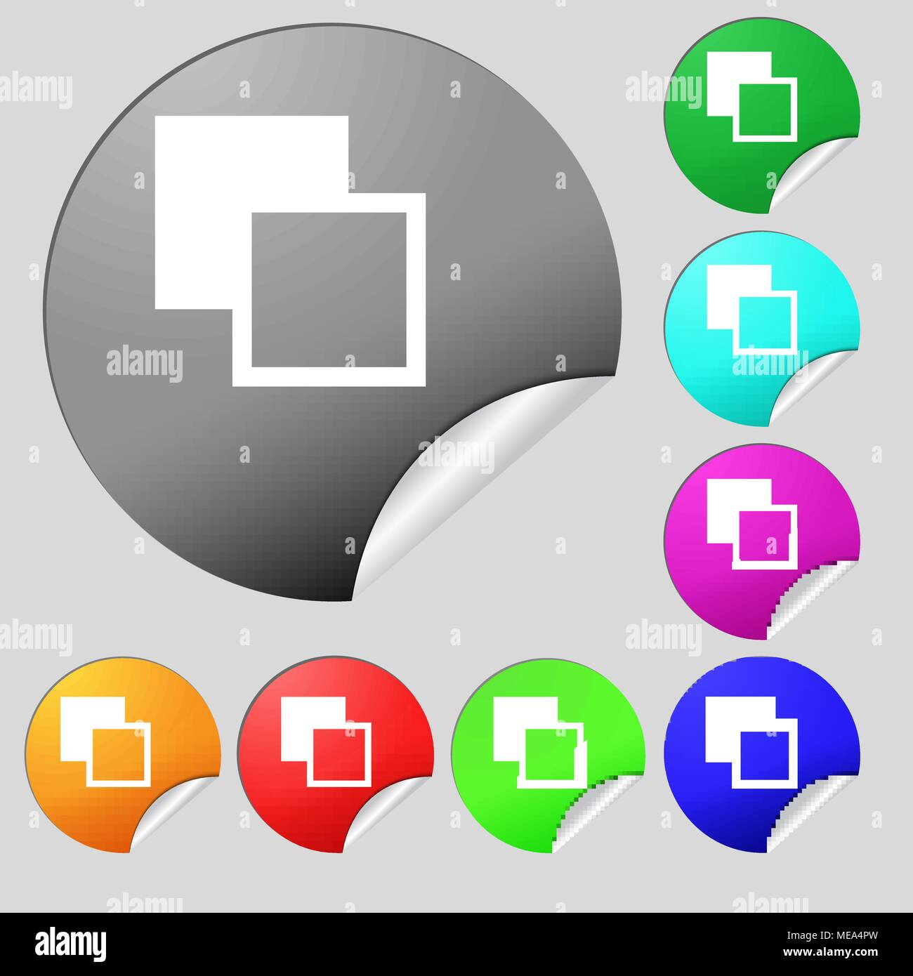 Active color toolbar icon sign. Set of eight multi-colored round ...