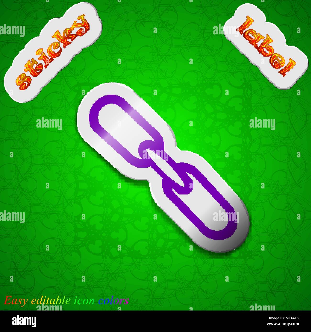Link icon sign. Symbol chic colored sticky label on green background ...