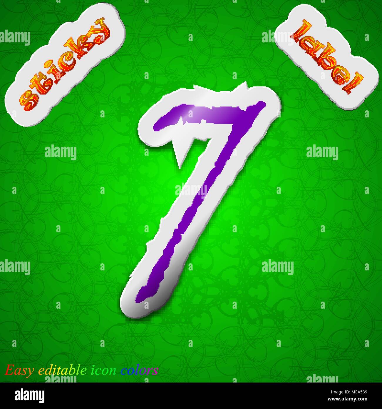 number seven icon sign. Symbol chic colored sticky label on green ...