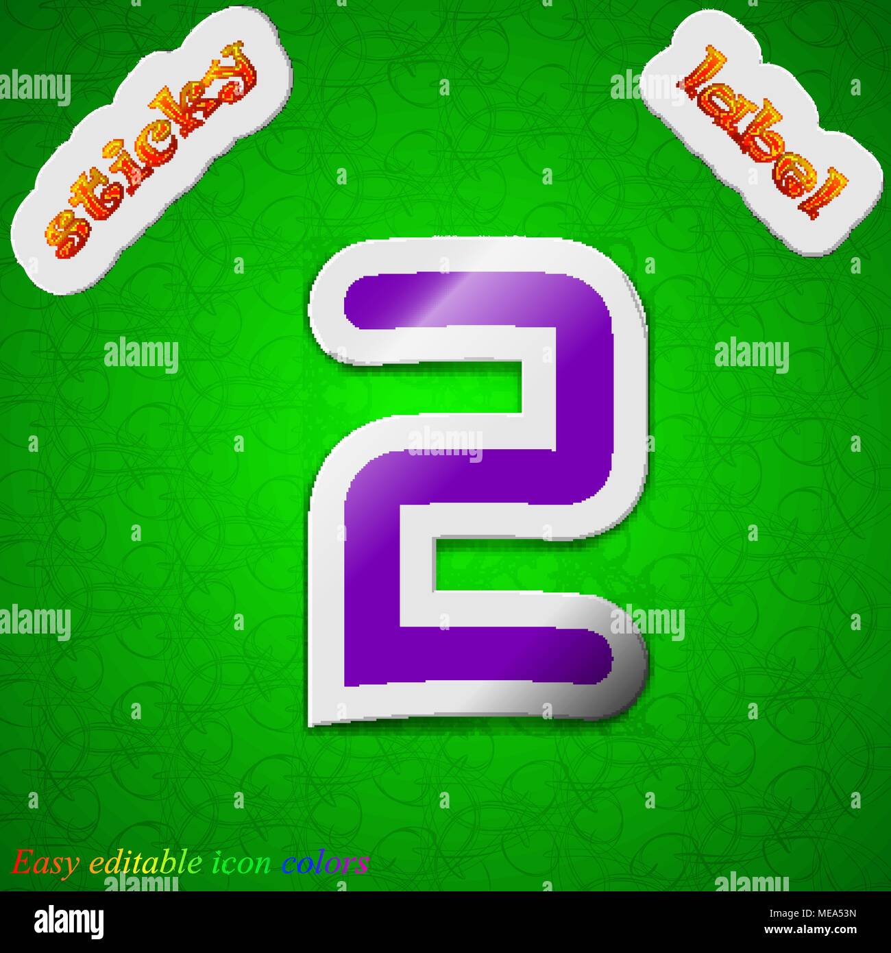 number two icon sign. Symbol chic colored sticky label on green ...