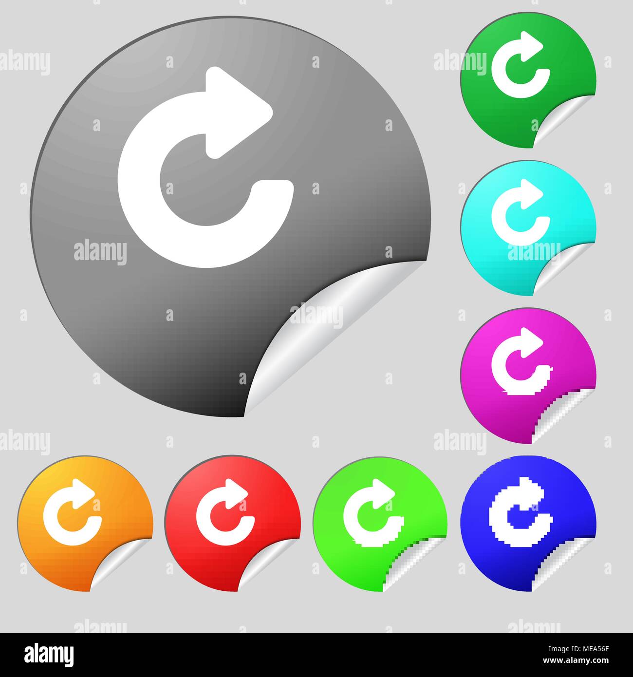 Upgrade, arrow icon sign. Set of eight multi-colored round buttons ...