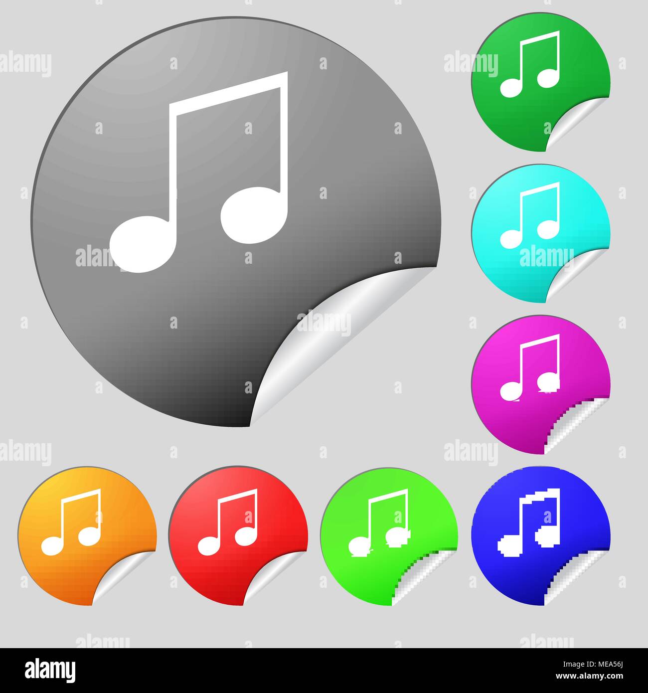 musical note, music, ringtone icon sign. Set of eight multi colored ...