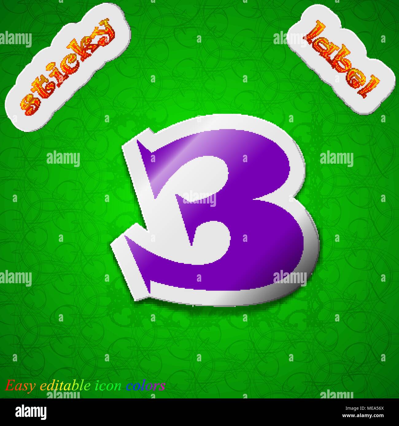 number three icon sign. Symbol chic colored sticky label on green ...