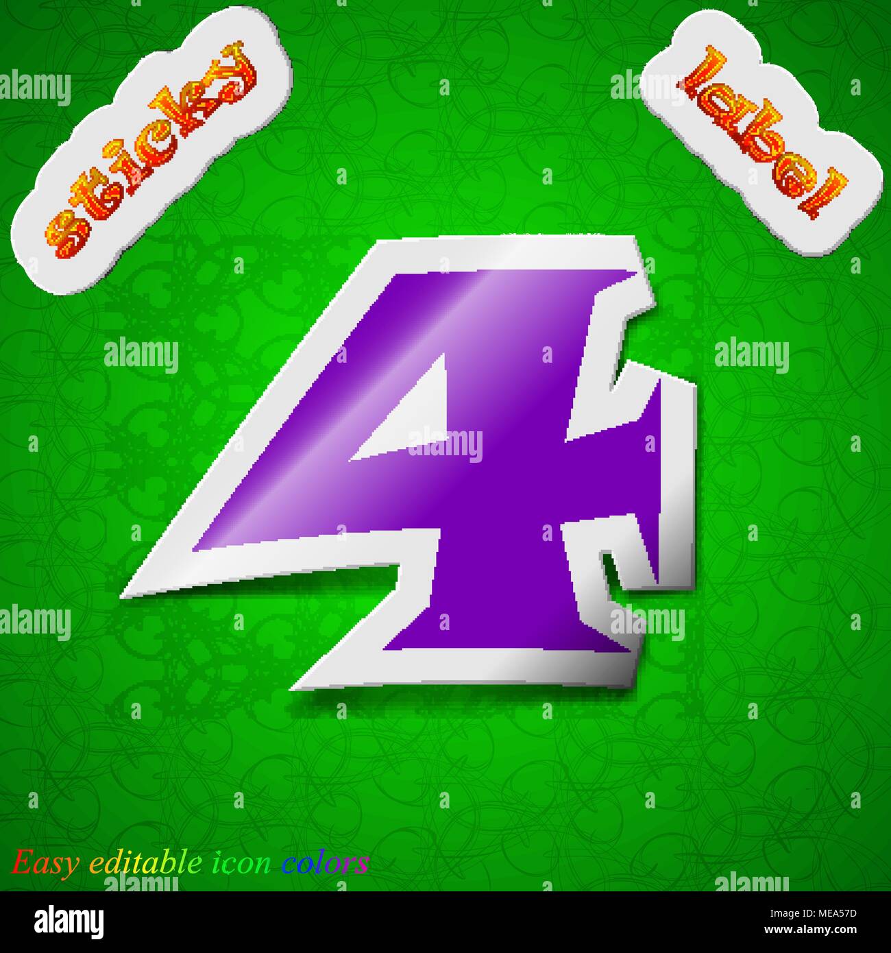 number four icon sign. Symbol chic colored sticky label on green ...