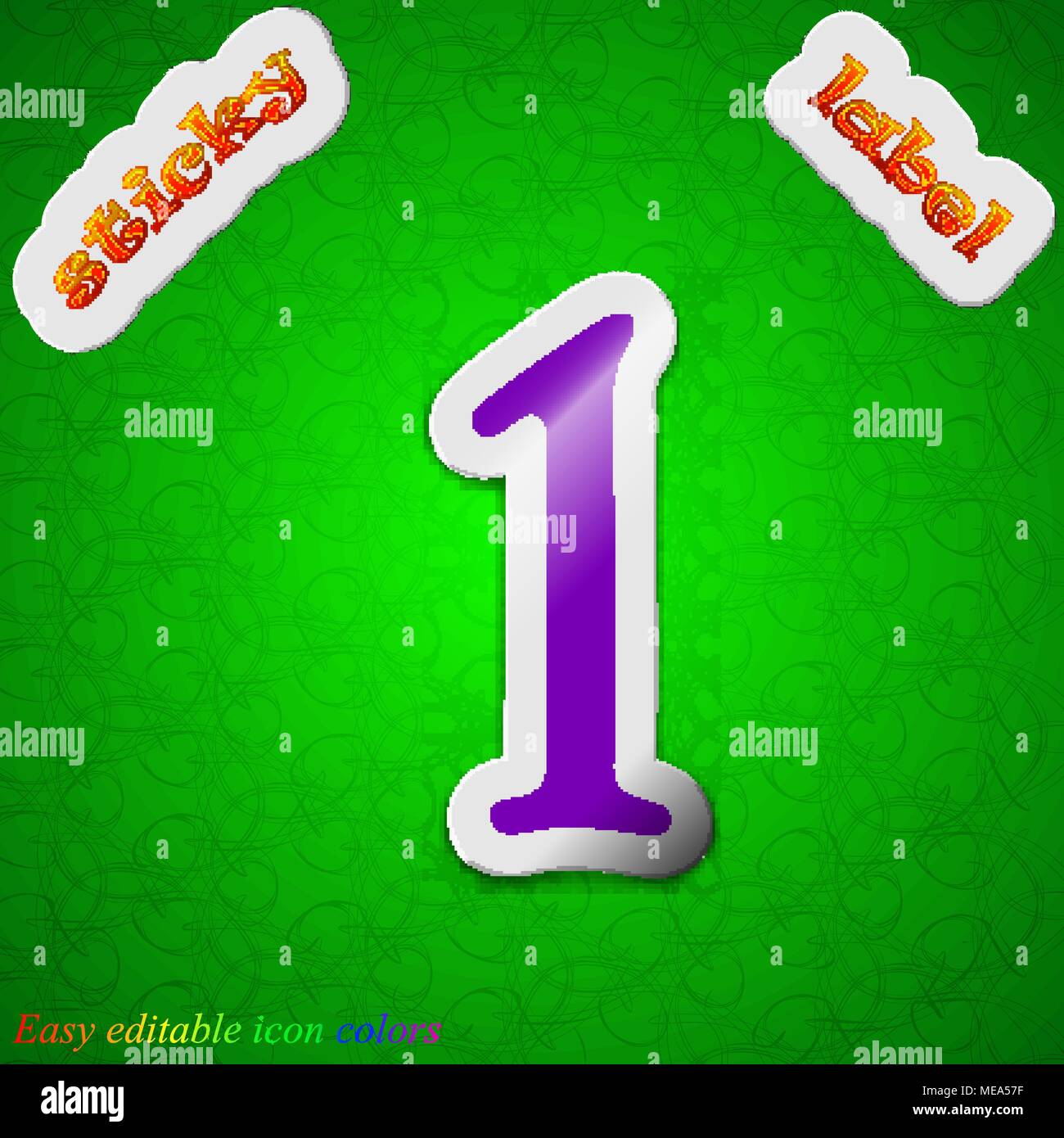 number one icon sign. Symbol chic colored sticky label on green ...