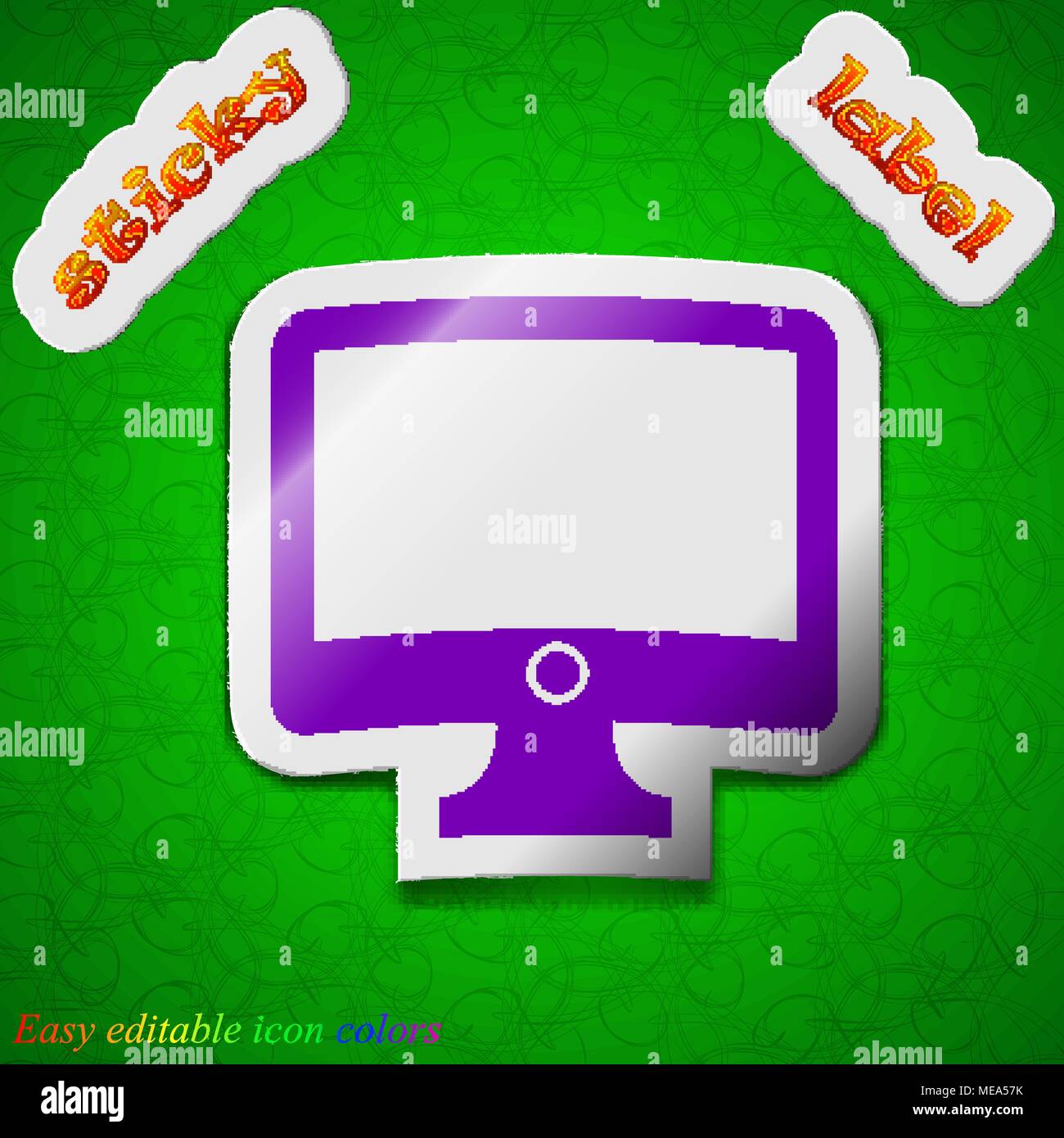 Computer widescreen monitor icon sign. Symbol chic colored sticky label ...