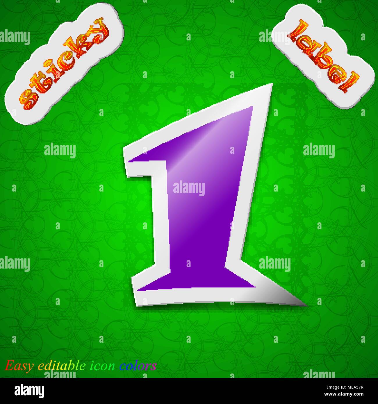 number one icon sign. Symbol chic colored sticky label on green ...