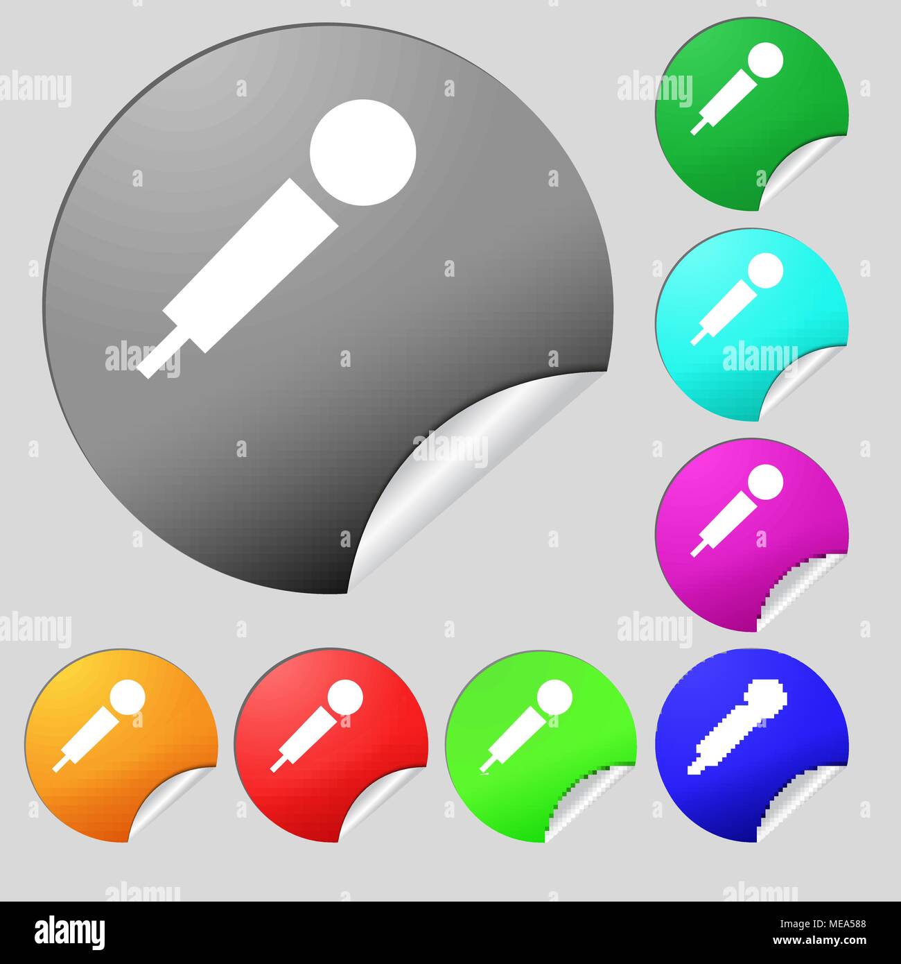 microphone icon sign. Set of eight multi colored round buttons ...