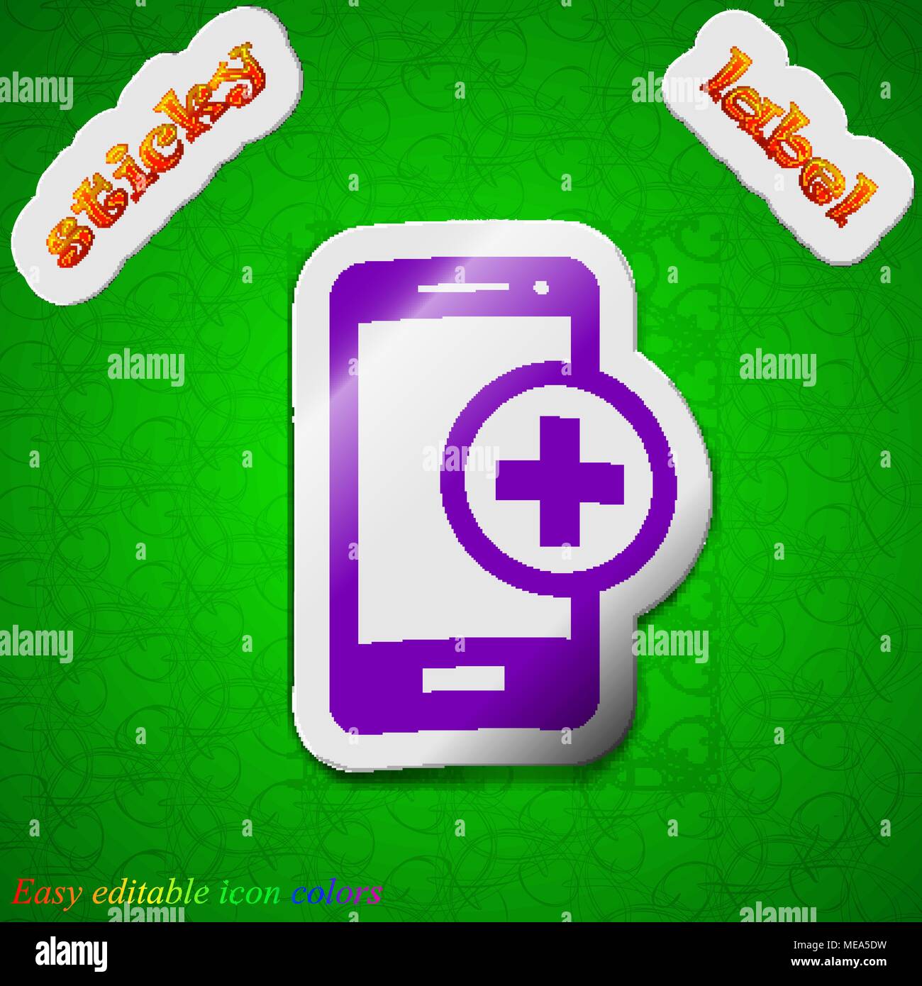 Mobile devices icon sign. Symbol chic colored sticky label on green ...