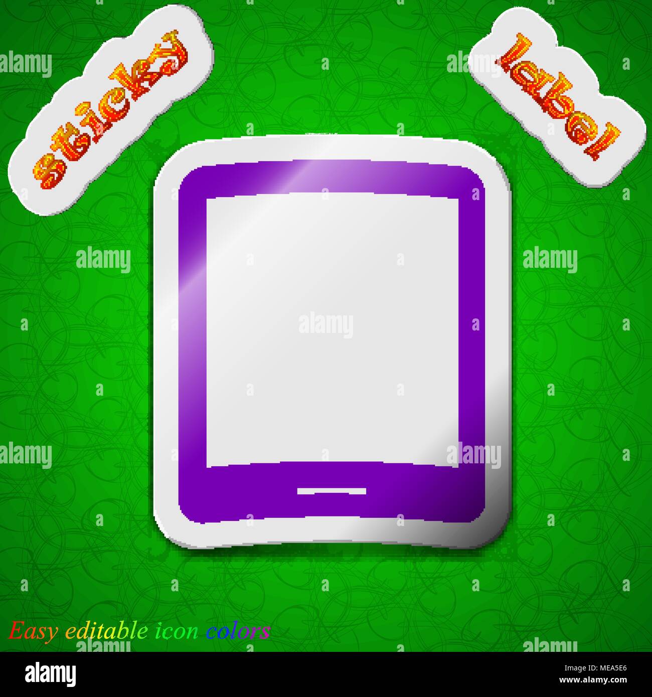 Tablet icon sign. Symbol chic colored sticky label on green background ...