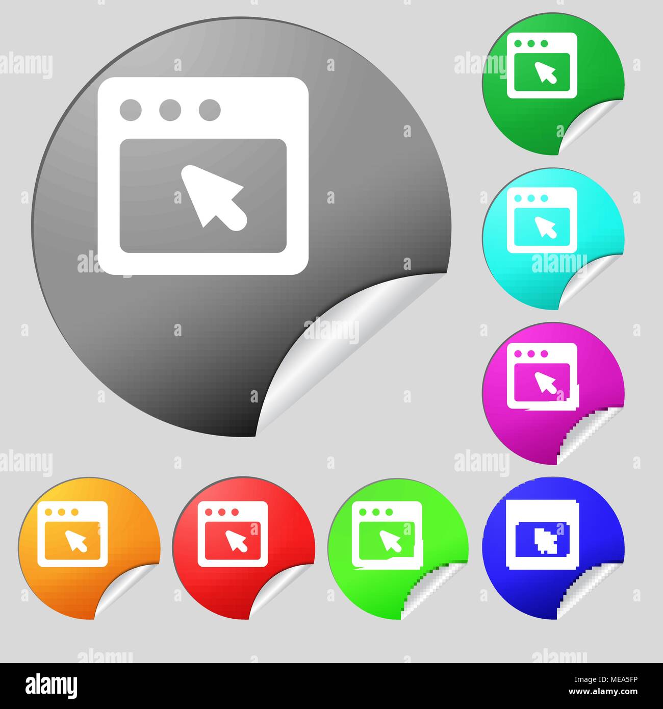 the dialog box icon sign. Set of eight multi colored round buttons ...