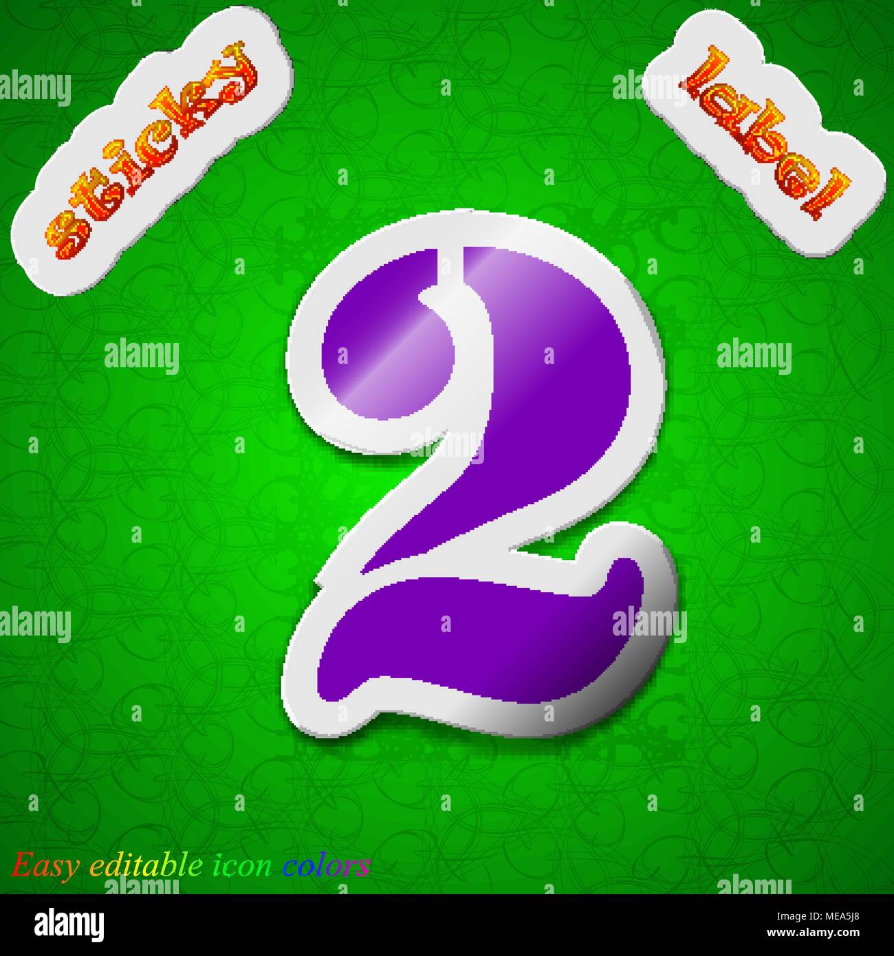 number two icon sign. Symbol chic colored sticky label on green ...