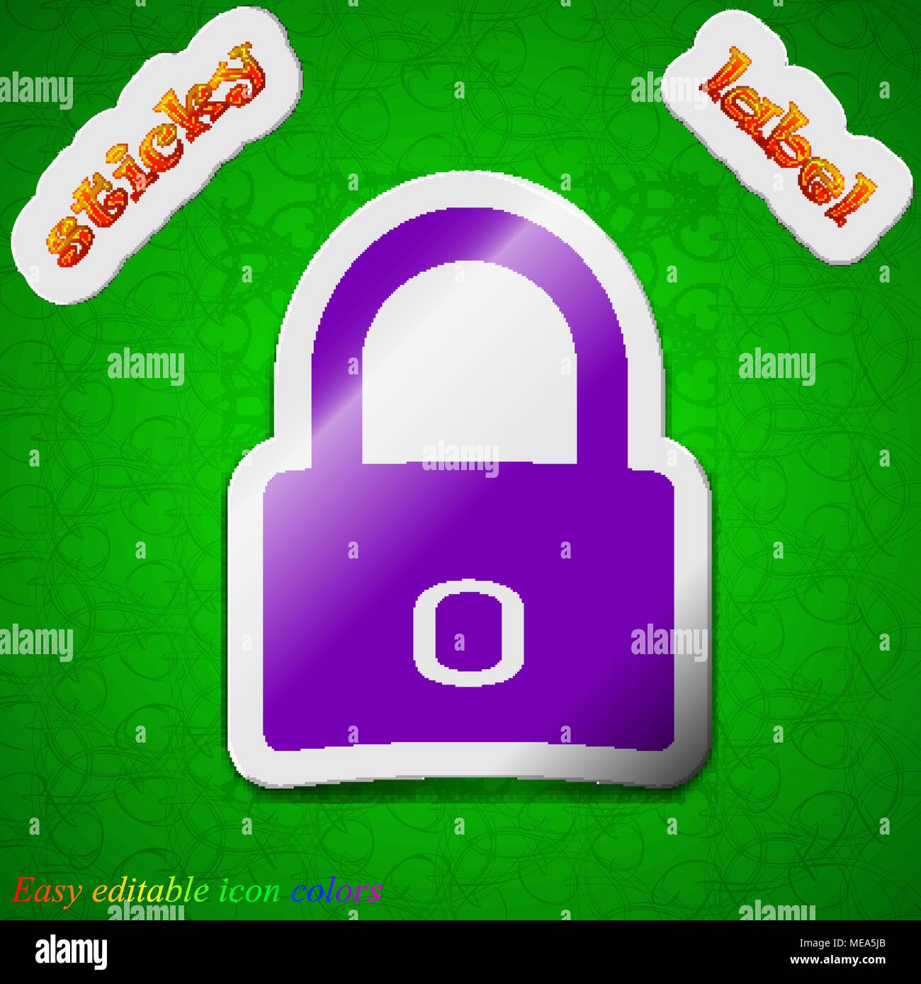 Lock icon sign. Symbol chic colored sticky label on green background ...
