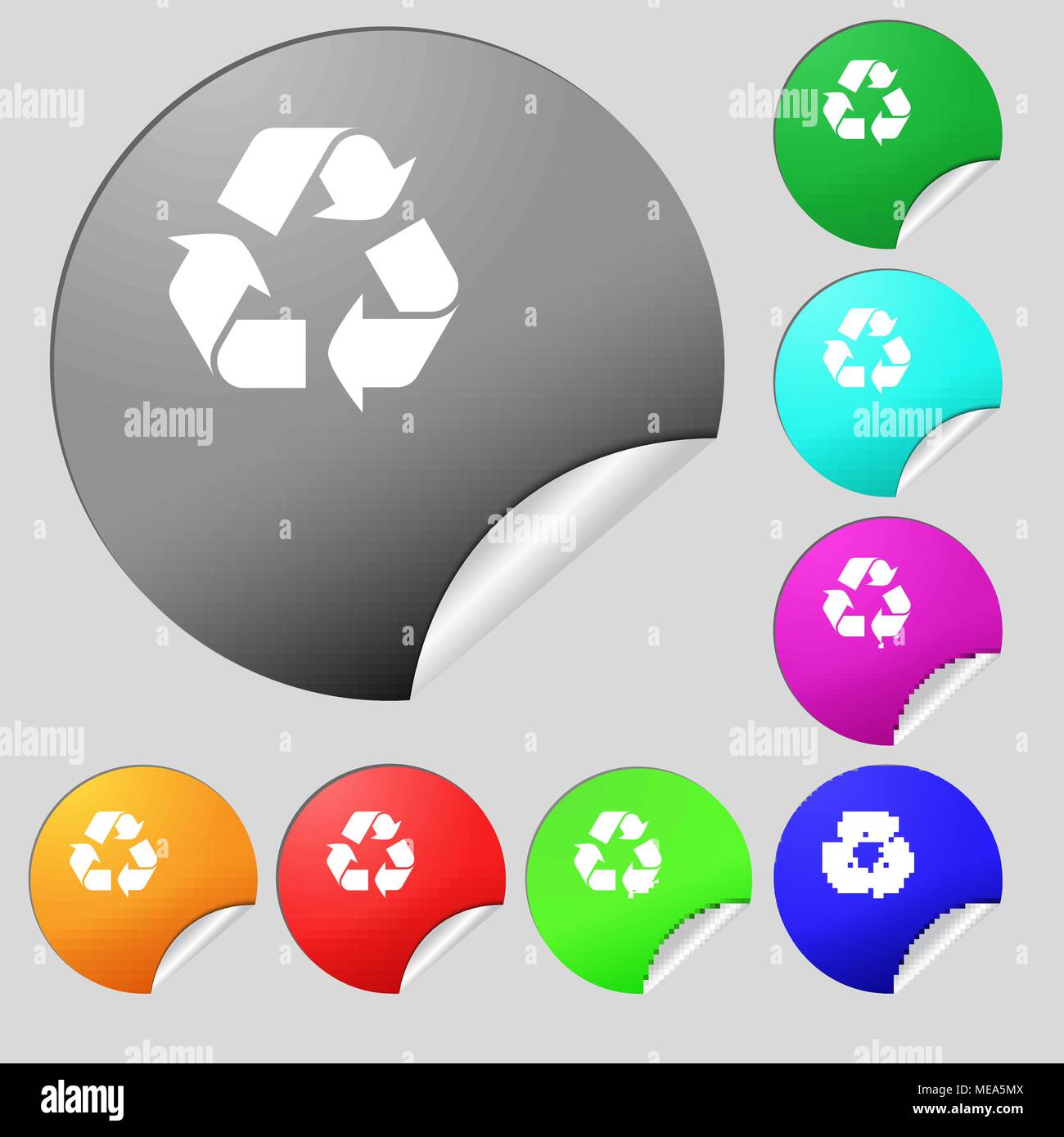 processing icon sign. Set of eight multi colored round buttons ...