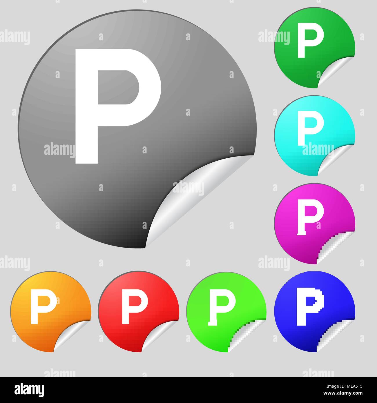 parking icon sign. Set of eight multi colored round buttons, stickers ...