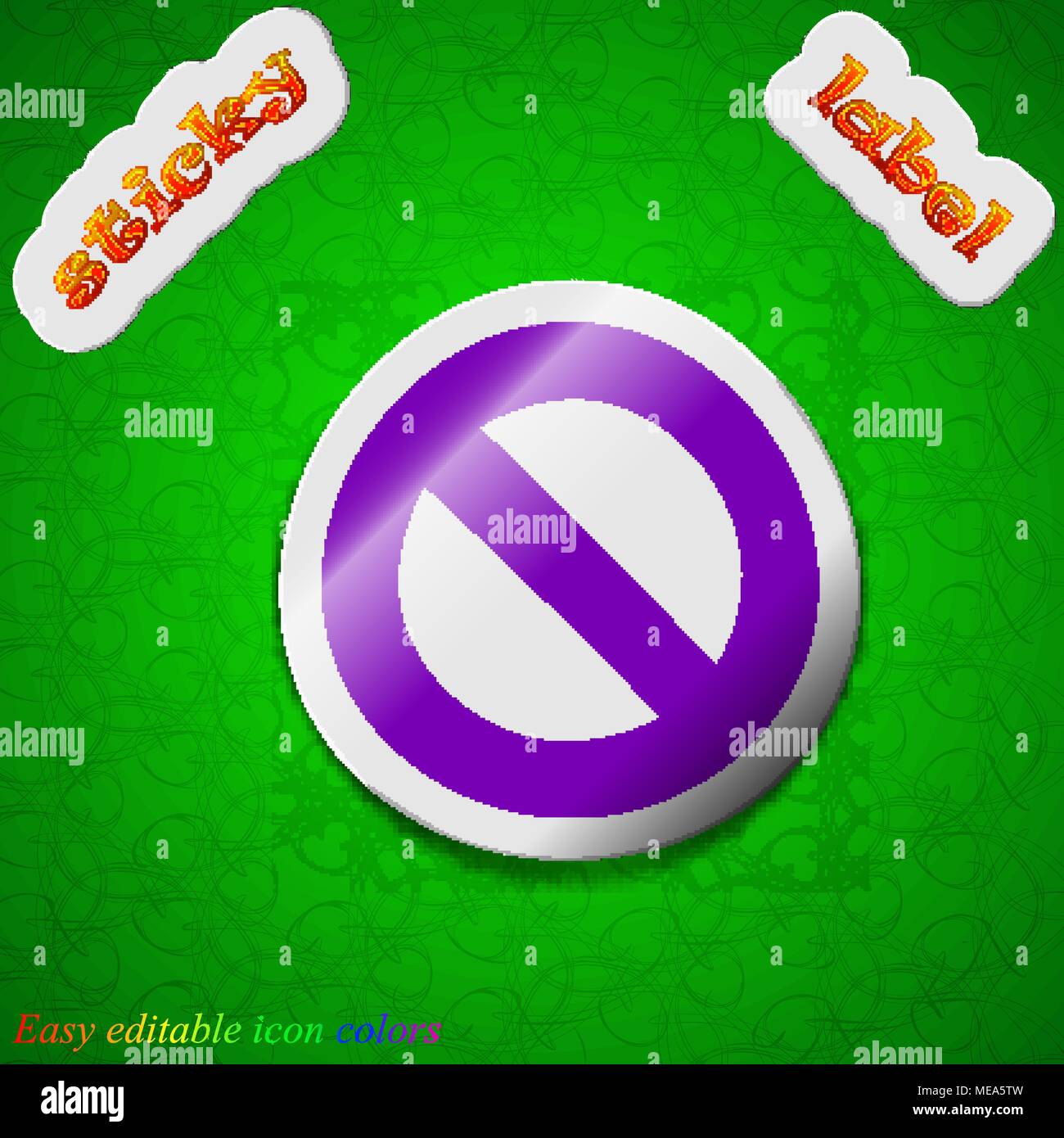 Stop icon sign. Symbol chic colored sticky label on green background ...