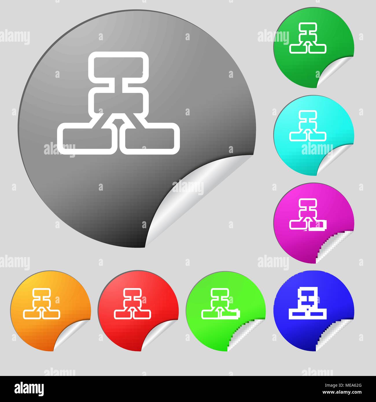 Network icon sign. Set of eight multi colored round buttons, stickers ...